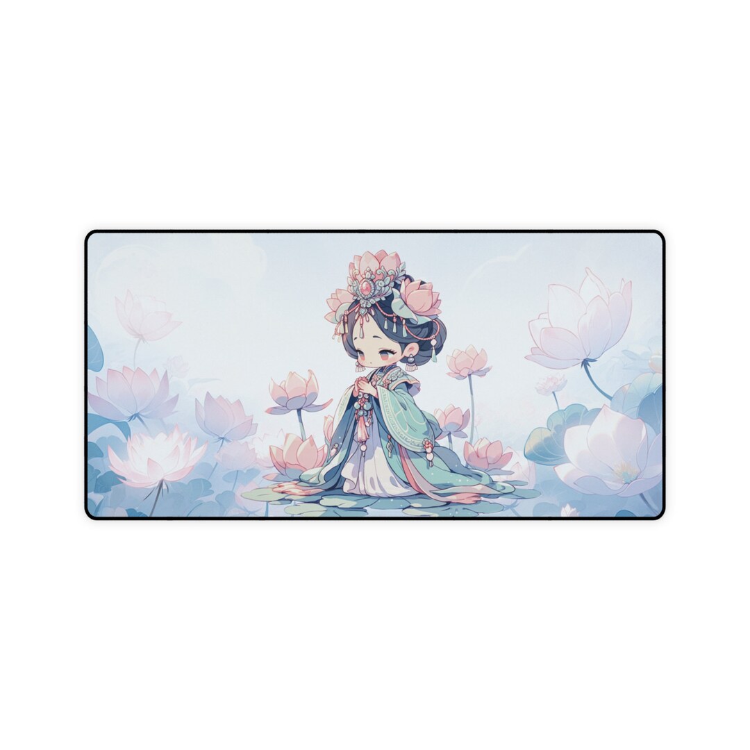 Ancient Anime Girl With Lotus Desk Mats Kawaii Anime Style - Etsy