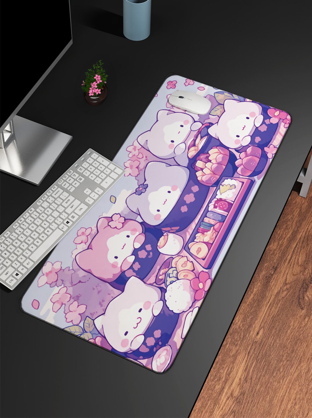 Kawaii Animal Desk Mat, Cute Cat Large Mouse Pad, Pastel Purple Mouse ...