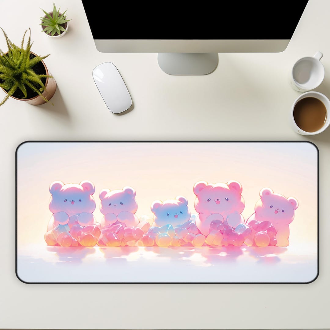 Cute Pastel Mouse Pad, Kawaii Bear Desk Mat, Kawaii Office Decor ...