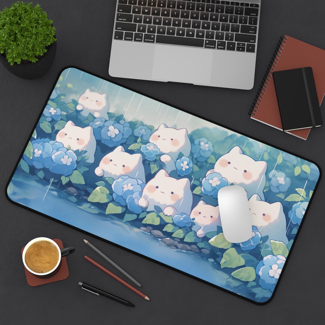 Kawaii Pastel Blue Desk Mat, Cute Cat Mouse Pad, Kawaii Cat Lover Gifts ...