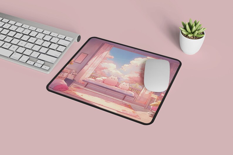 Cute Kawaii Mouse Pad, Pink Pastel Mouse Pad, Pink Lofi Room Mouse Pad ...