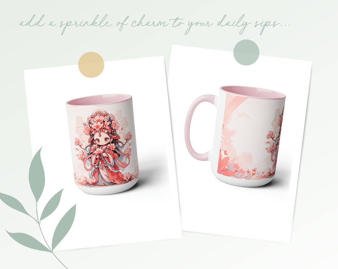 Kawaii Girl Mugs, Cute Mugs Aesthetic, Kawaii Princess, Floral Mug ...