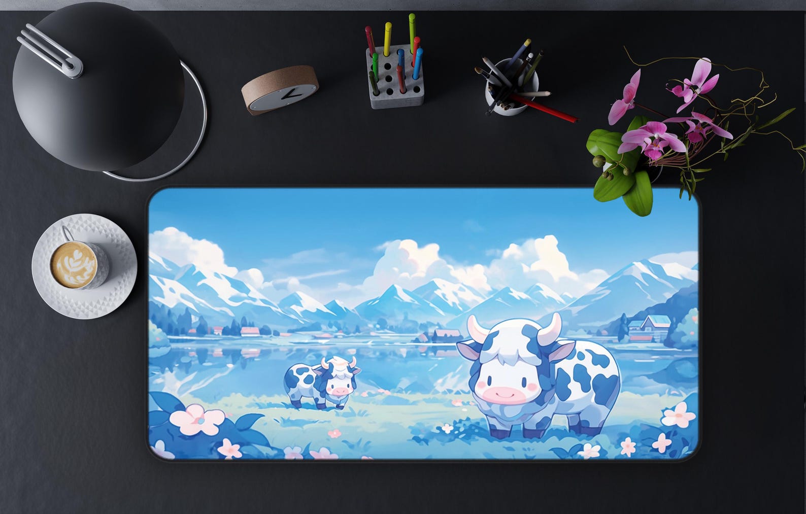Kawaii Gaming Desk Mat, Cute Anime Cow Mouse Pad, Kawaii Anime Blue ...