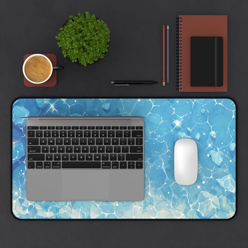 Kawaii Blue Water Desk Mat, Sparkly Ocean Mouse Pad, Cute Summer ...