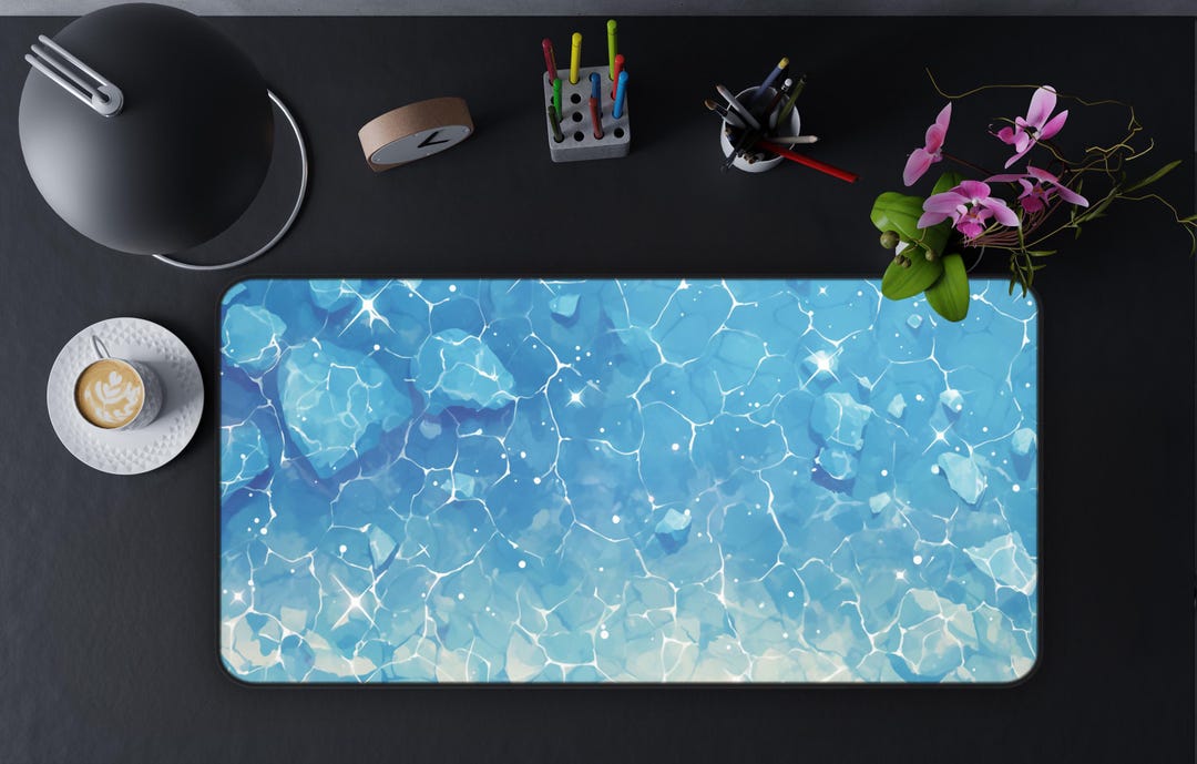 Kawaii Blue Water Desk Mat, Sparkly Ocean Mouse Pad, Cute Summer ...