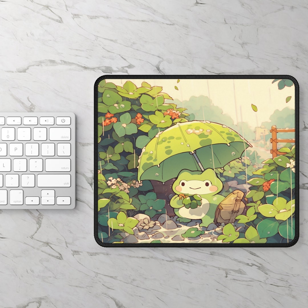 Kawaii Animal Frog Gaming Mouse Pad, Cute Rainy Day Anime Design ...