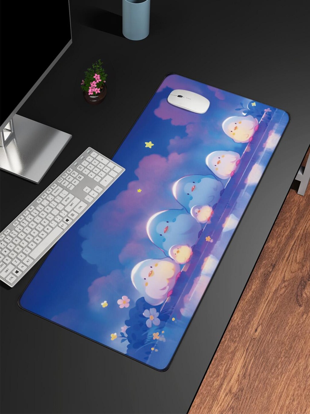 Anime Ducks Desk Mat, Cute Purple Duck Design for Work or Study, Gaming ...