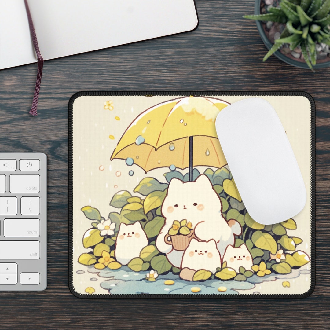Kawaii Gaming Mouse Pad, Cute Desk Pad, Anime Cats on Rainy Day, Cute ...