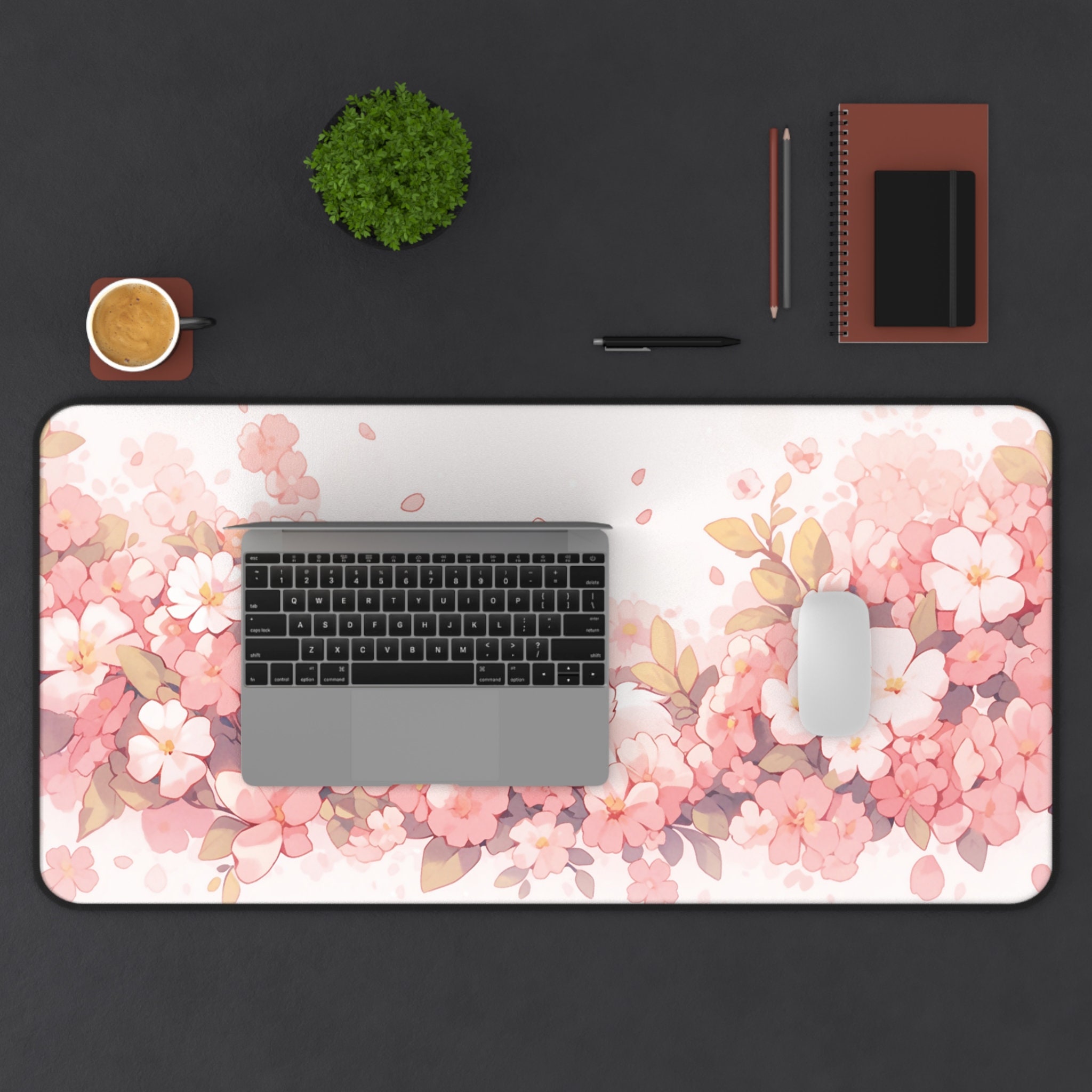 Kawaii Bunny Desk Mat, Cute Anime Bunny Rabbit With Cherry Blossoms ...