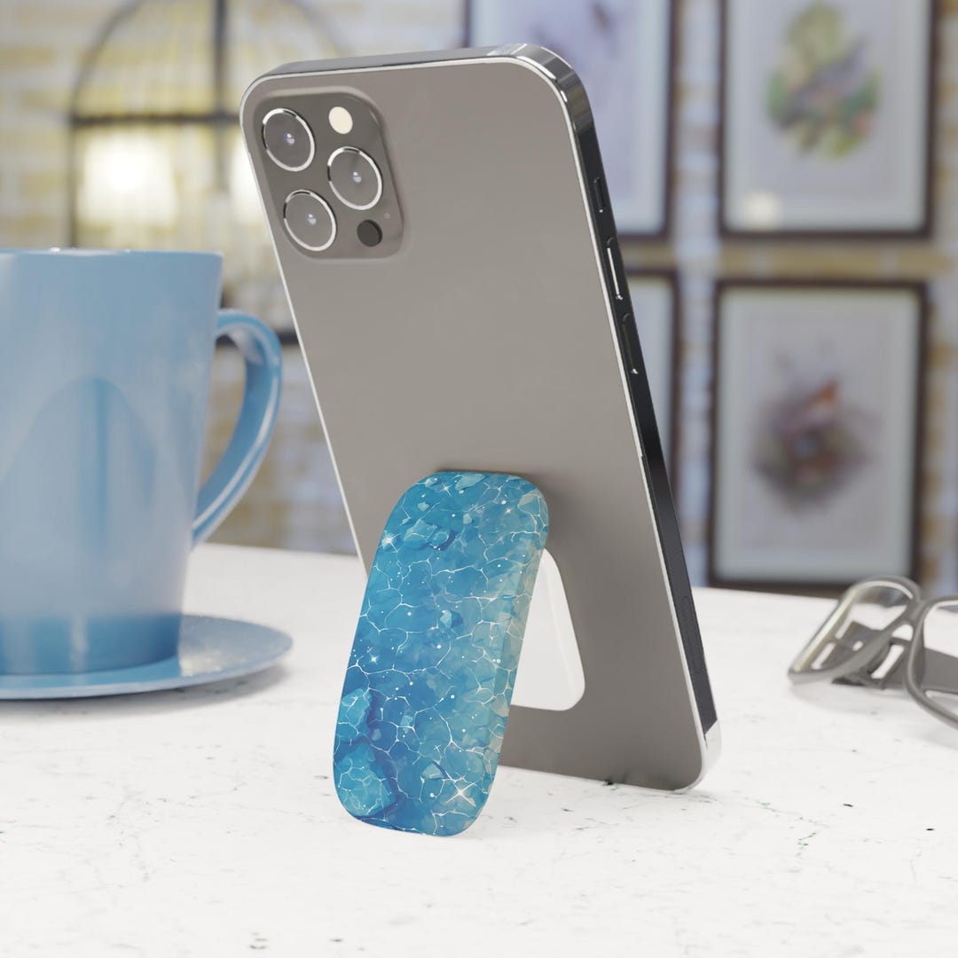 Phone Click-on Grip, Kawaii Blue Ocean Water Design - Cute Cellphone ...