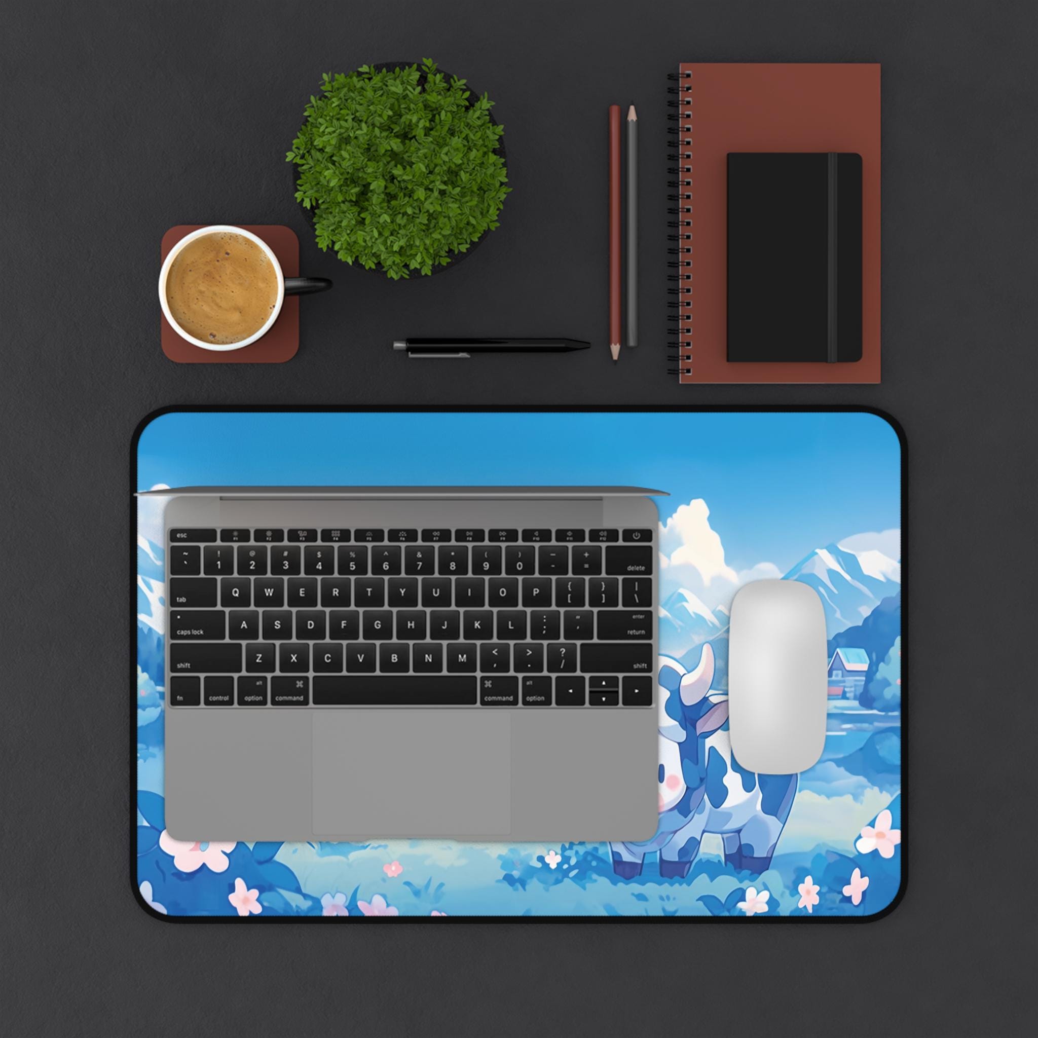Kawaii Gaming Desk Mat, Cute Anime Cow Mouse Pad, Kawaii Anime Blue ...