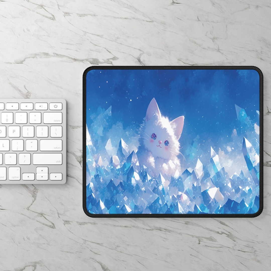 Kawaii Crystal Cat Mouse Pad, Pastel Ice Fantasy Desk Mat, Cute Anime ...