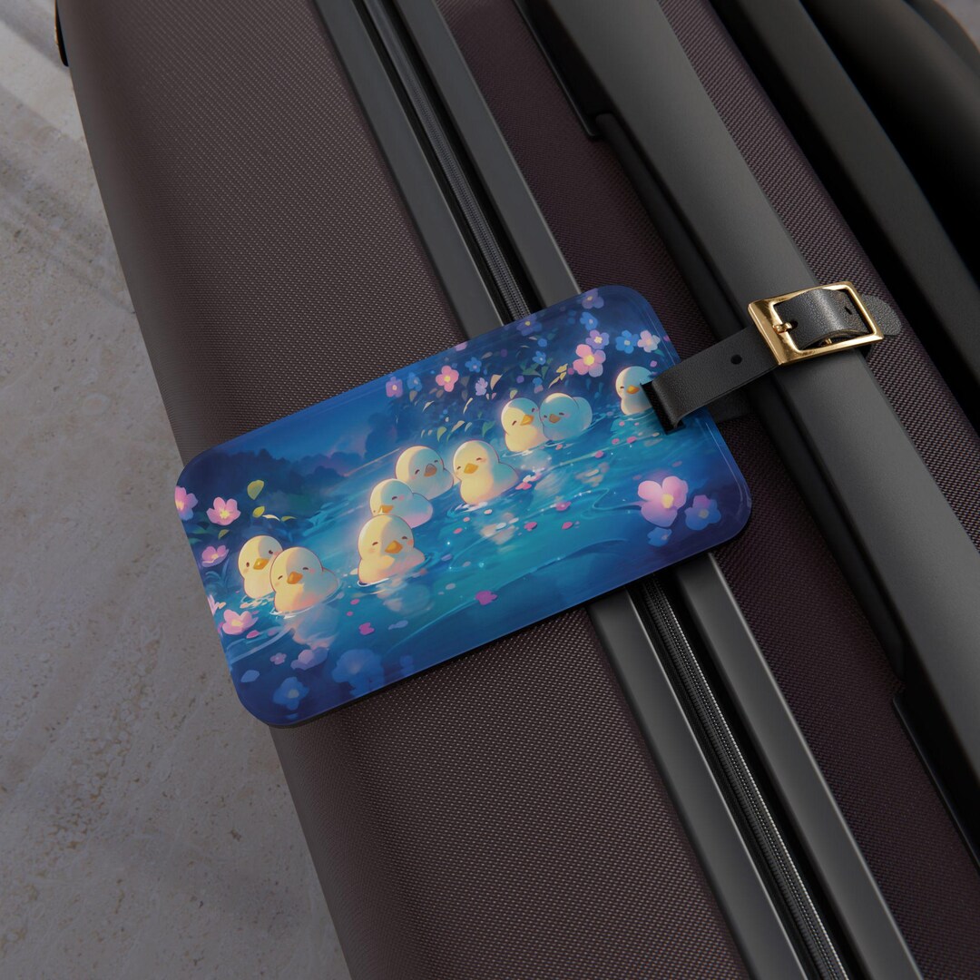 Cute Duck Luggage Tag, Kawaii Floral Night Scene, Acrylic Travel ...