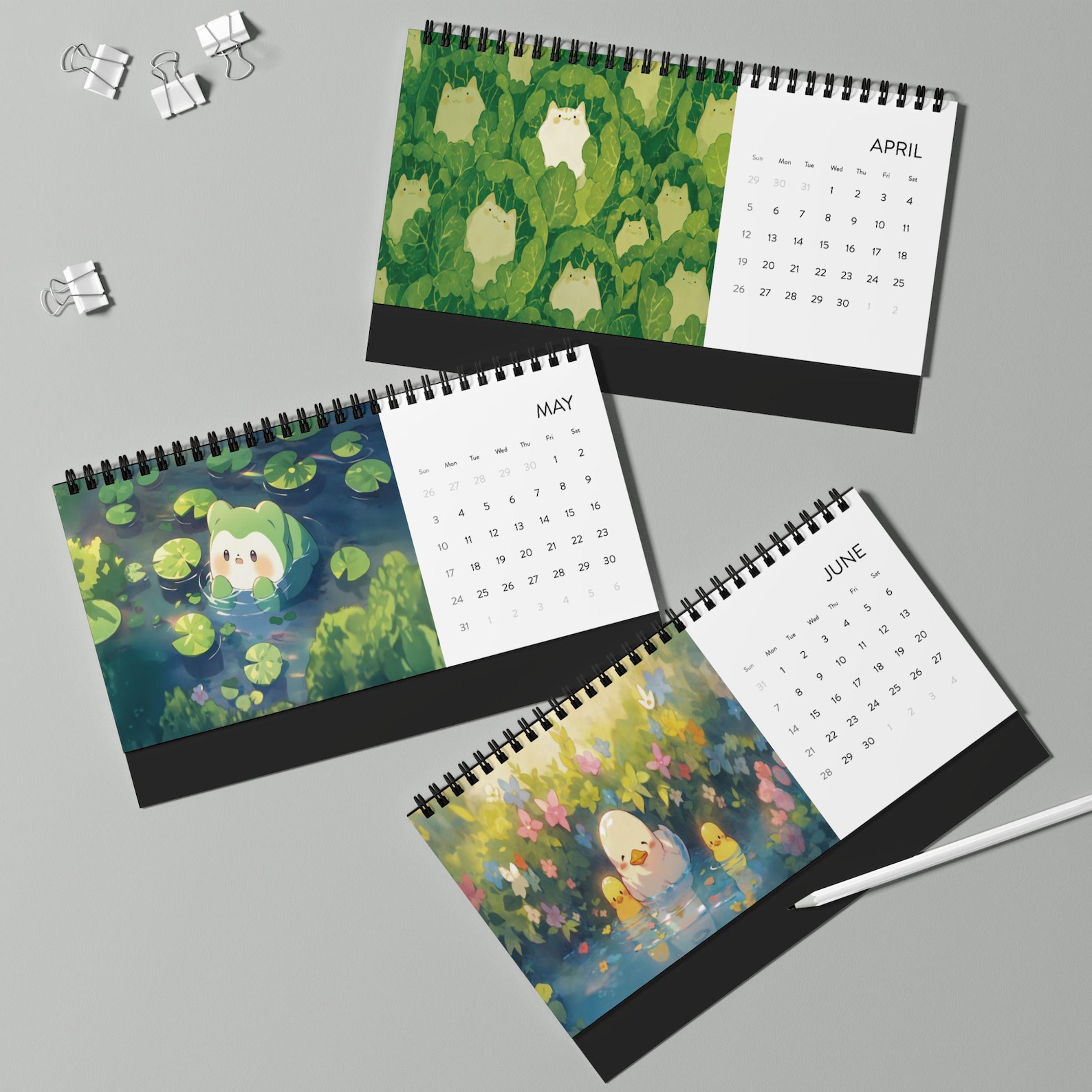 2026 Landscape Art With Animals Desk Calendar, Anime Landscape, Kawaii ...