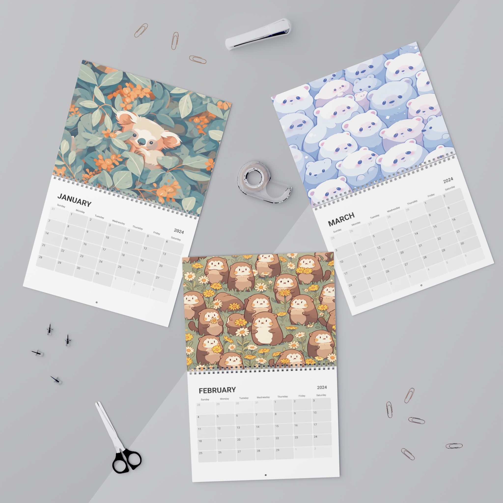 Kawaii Anime Animals Wall Calendar, Cute Animal Patterns, Cute Home ...