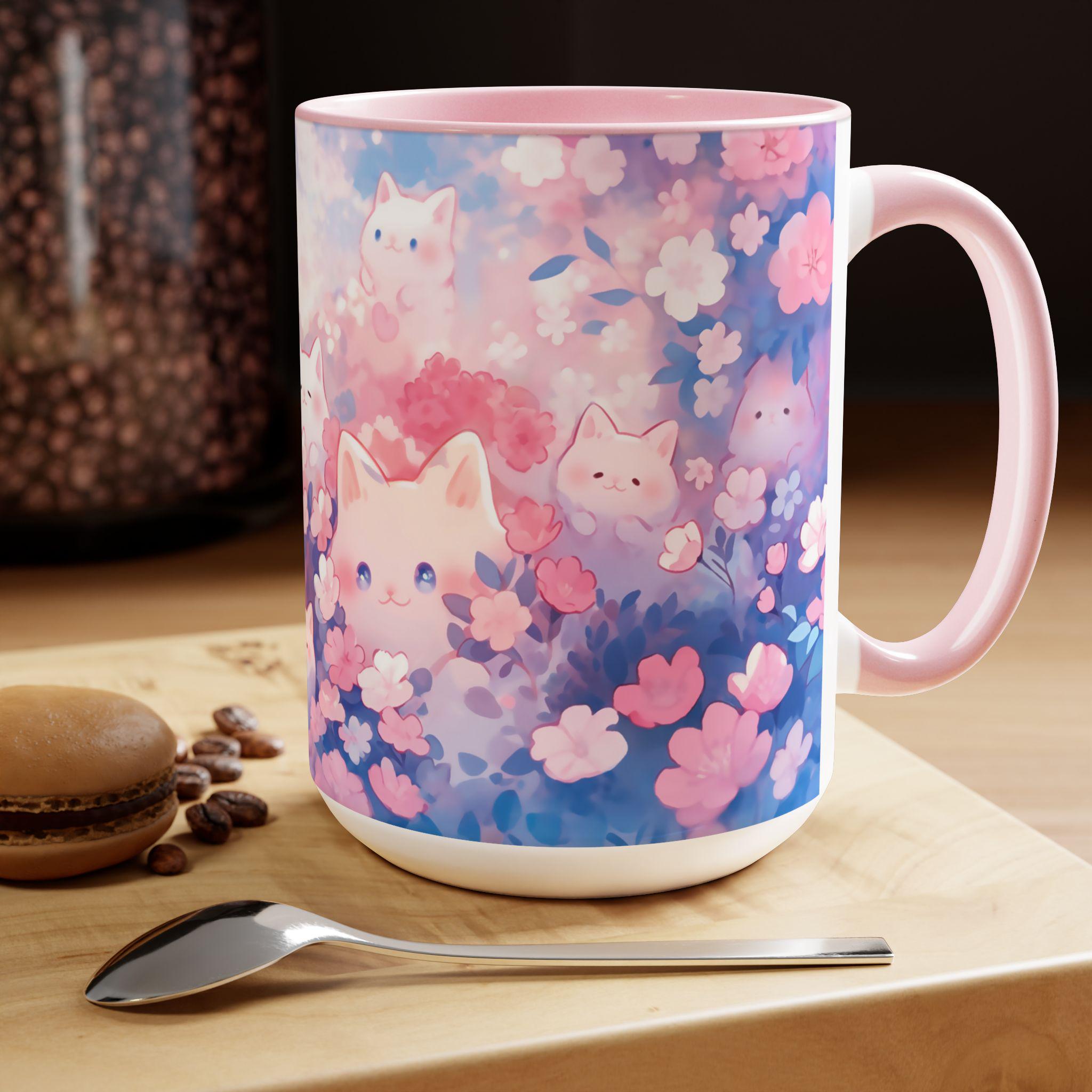 Cute Animal 15oz Coffee Cup, Kawaii Cat Pink Ceramic Mug, Ice Cream Mug ...