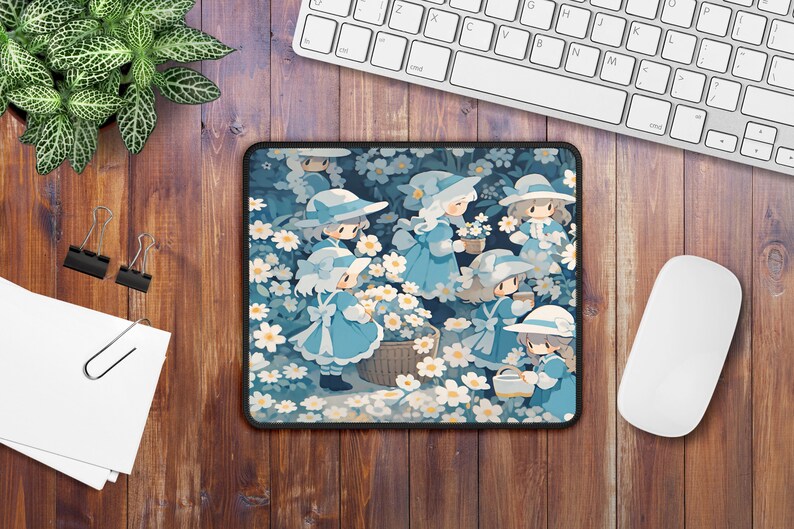 Cute Anime Mouse Pad, Kawaii Girl With Daisy Mouse Pad, Aesthetic Mouse ...