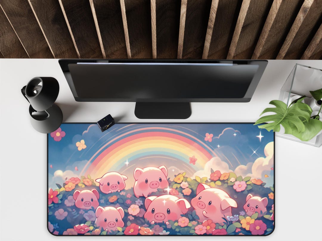 Pig Desk Mat, Cute Pig and Flower Design, Kawaii Animal Desk Pad ...