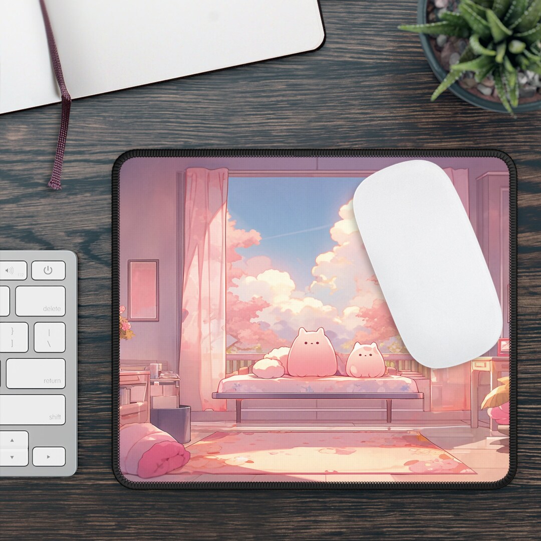 Cute Kawaii Mouse Pad, Pink Pastel Mouse Pad, Pink Lofi Room Mouse Pad ...