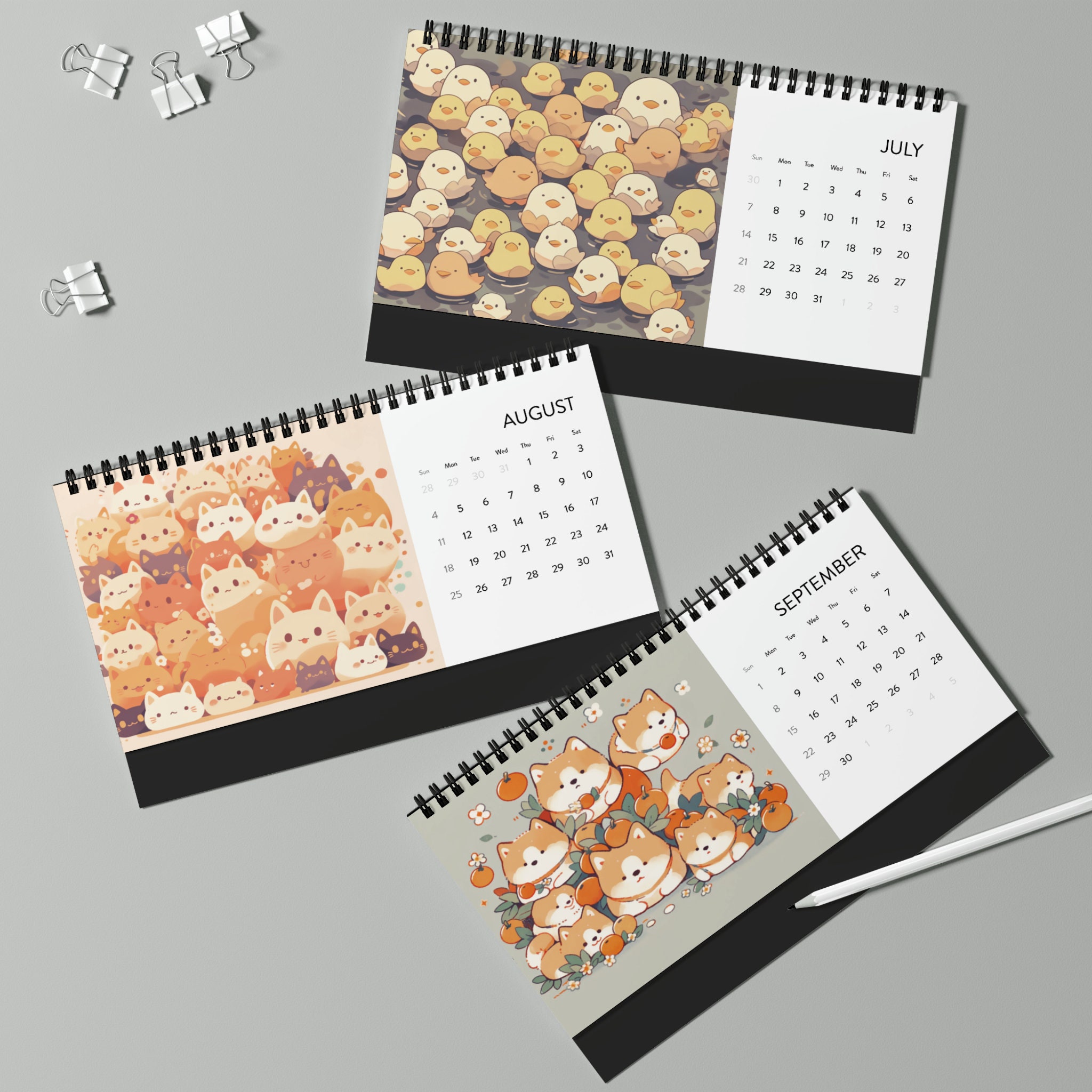 Kawaii Anime Animals Desk Calendar, Cute Animal Patterns, Cute Home ...