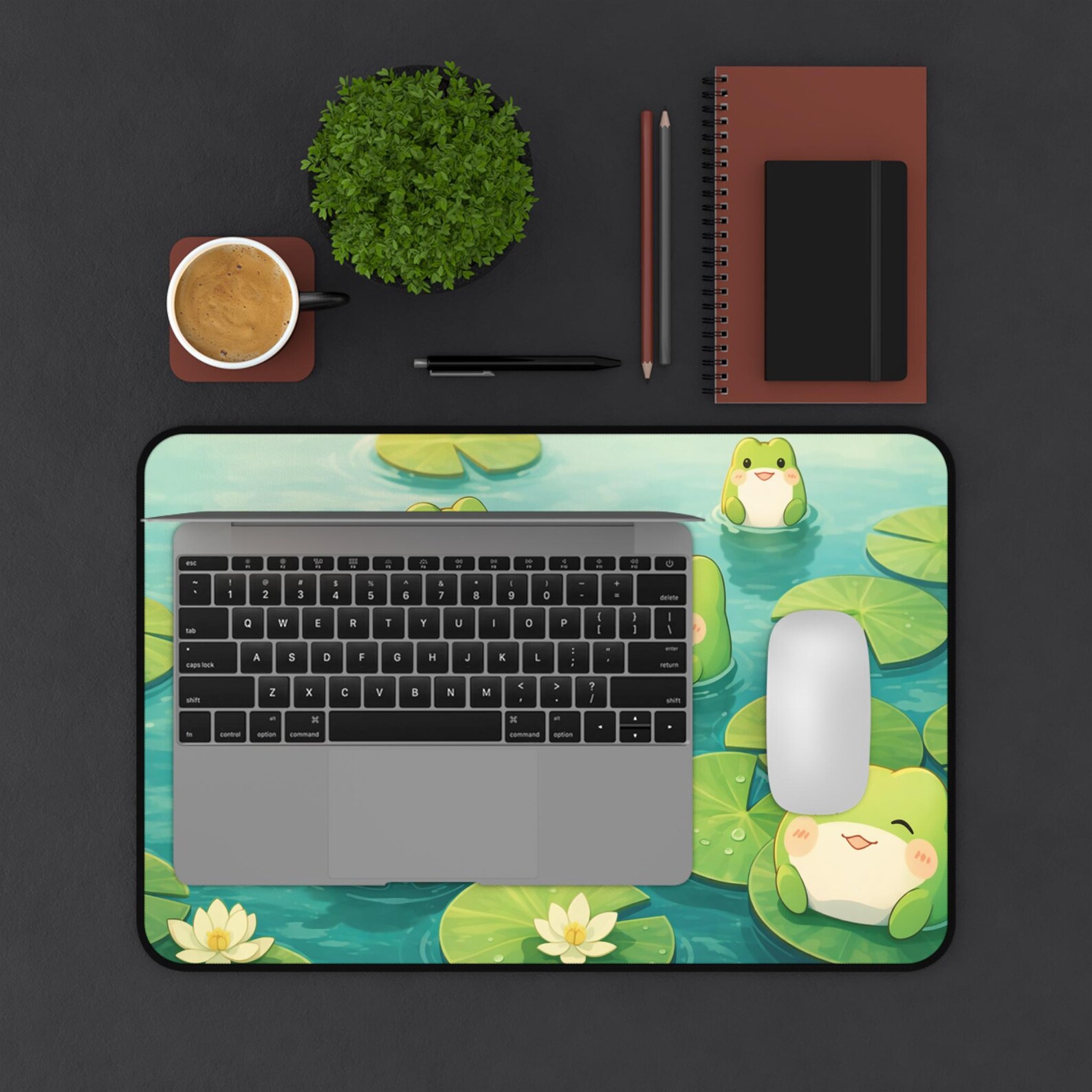 Kawaii Frogs Desk Mat, Desk Mat Aesthetic, Green Pastel Color Mouse Pad ...