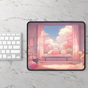 Cute Kawaii Mouse Pad, Pink Pastel Mouse Pad, Pink Lofi Room Mouse Pad ...