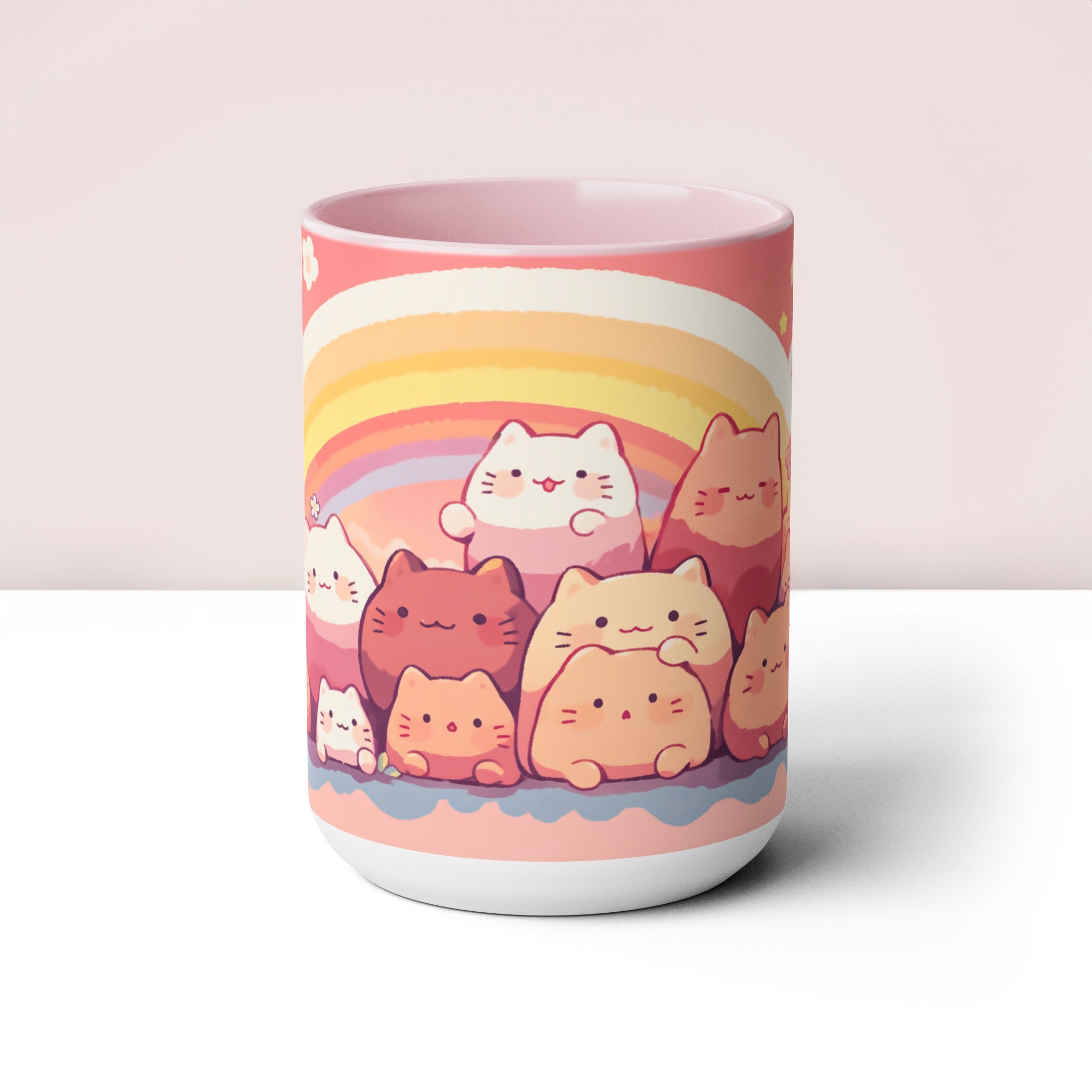 Kawaii Cat Mug 15oz, Cute Mug Aesthetic, Cute Kawaii Mug Cats Patterns ...