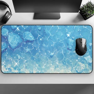 Kawaii Blue Water Desk Mat, Sparkly Ocean Mouse Pad, Cute Summer ...