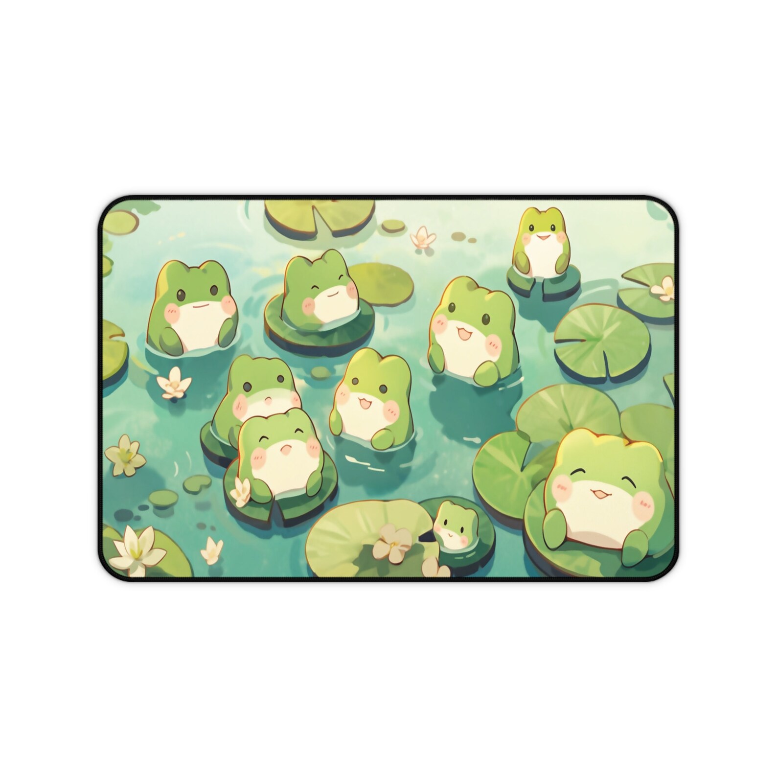 Kawaii Frogs Desk Mat, Desk Mat Aesthetic, Green Pastel Color Mouse Pad ...