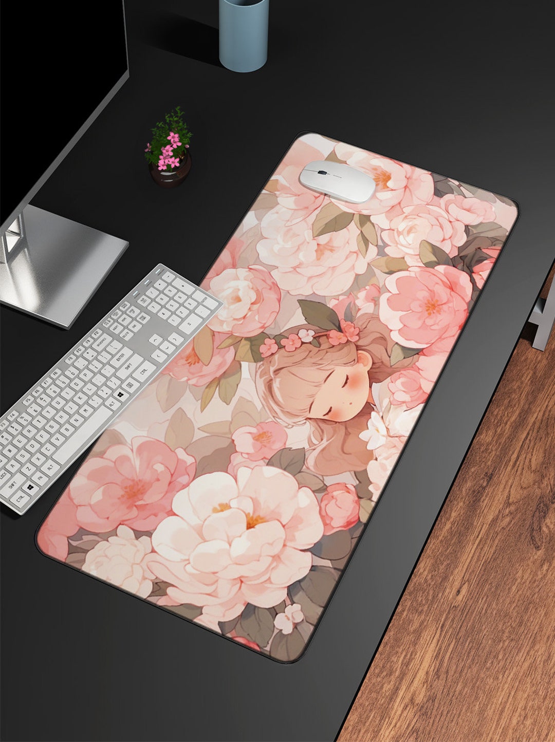 Cute Anmie Desk Mat, Pink Desk Mat, Cute Gamer Girl Desk Accessories ...