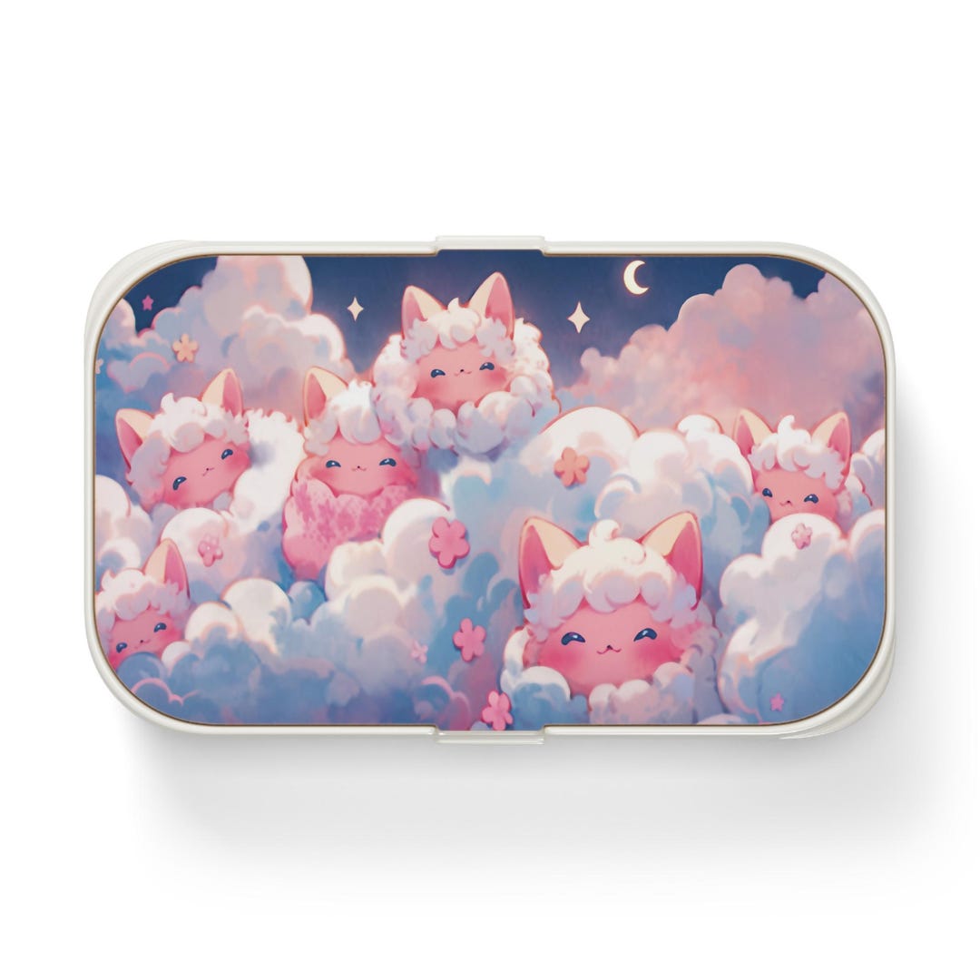 Kawaii Pink Cat Bento Box: Kids Lunchbox With Wooden Lid - Etsy