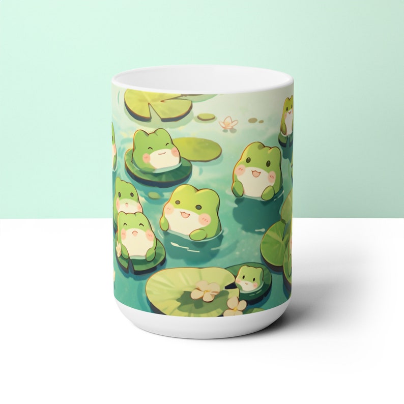 Cute Frog Mug, Frog Lover Gift, Cute Mug Aesthetic, Cute Chibi Frogs 15oz, Kawaii Green Mugs ...