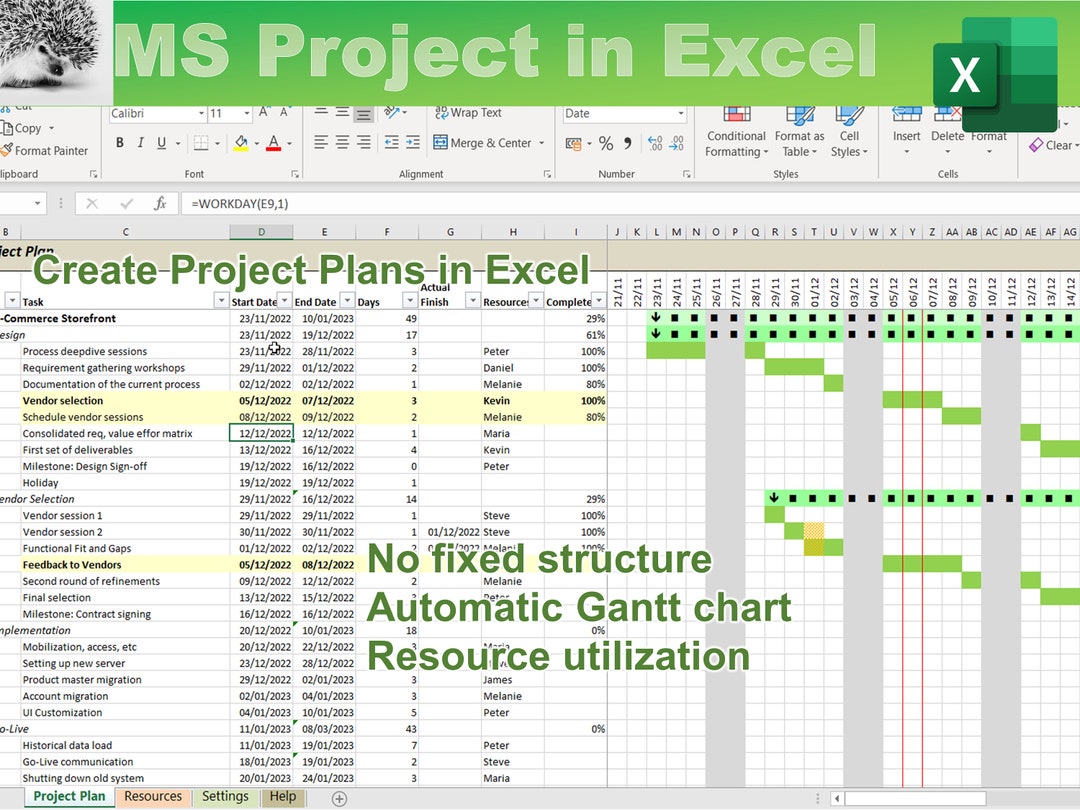 Project Planner and Gantt Chart in Excel | Digital Planner | Project ...