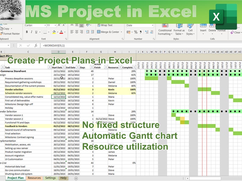 Project Planner and Gantt Chart in Excel | Digital Planner | Project ...