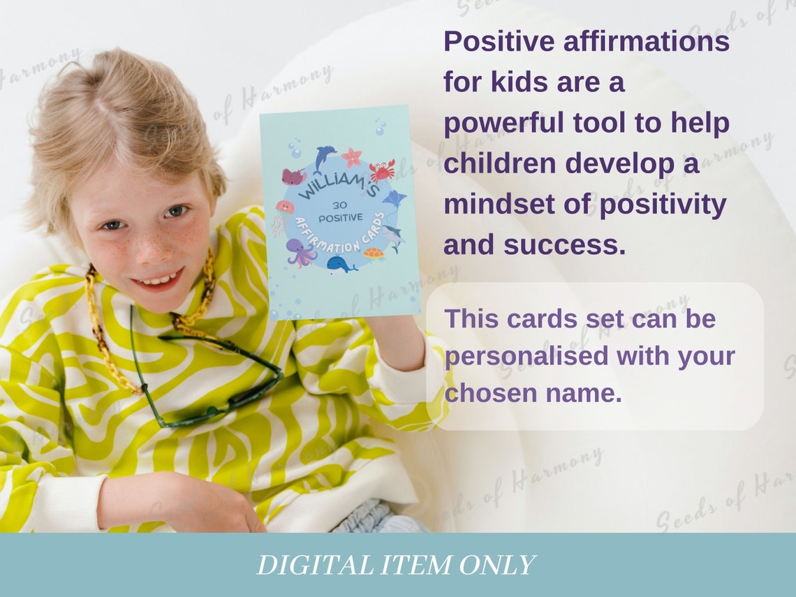 Positive Affirmation Cards for Kids. Underwater World Design Flash Card ...