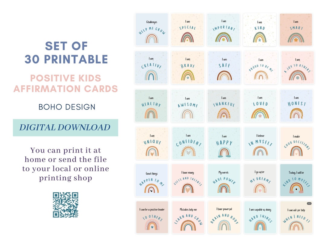 Boho Design Affirmation Cards for Kids. Mindfulness Cards. Positivity ...