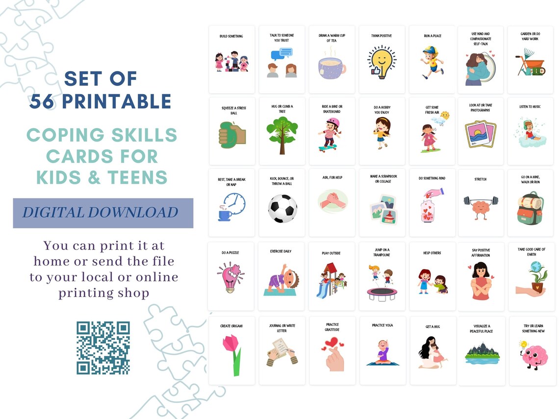 56 Coping Skills Cards for Kids & Teens. Coping Strategies Children ...