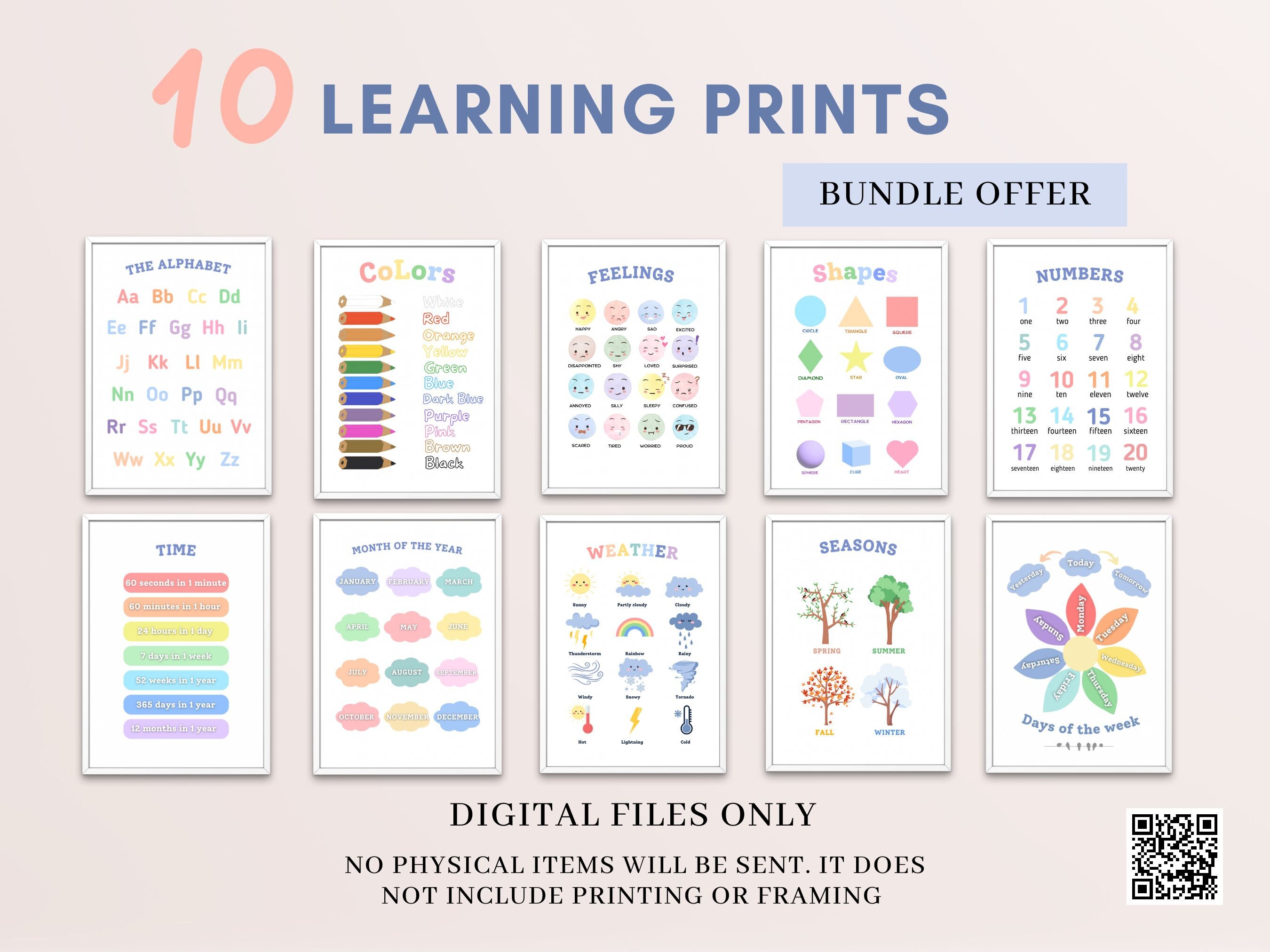 Set of 10 Educational Preschool Posters, Classroom, ABC Poster ...