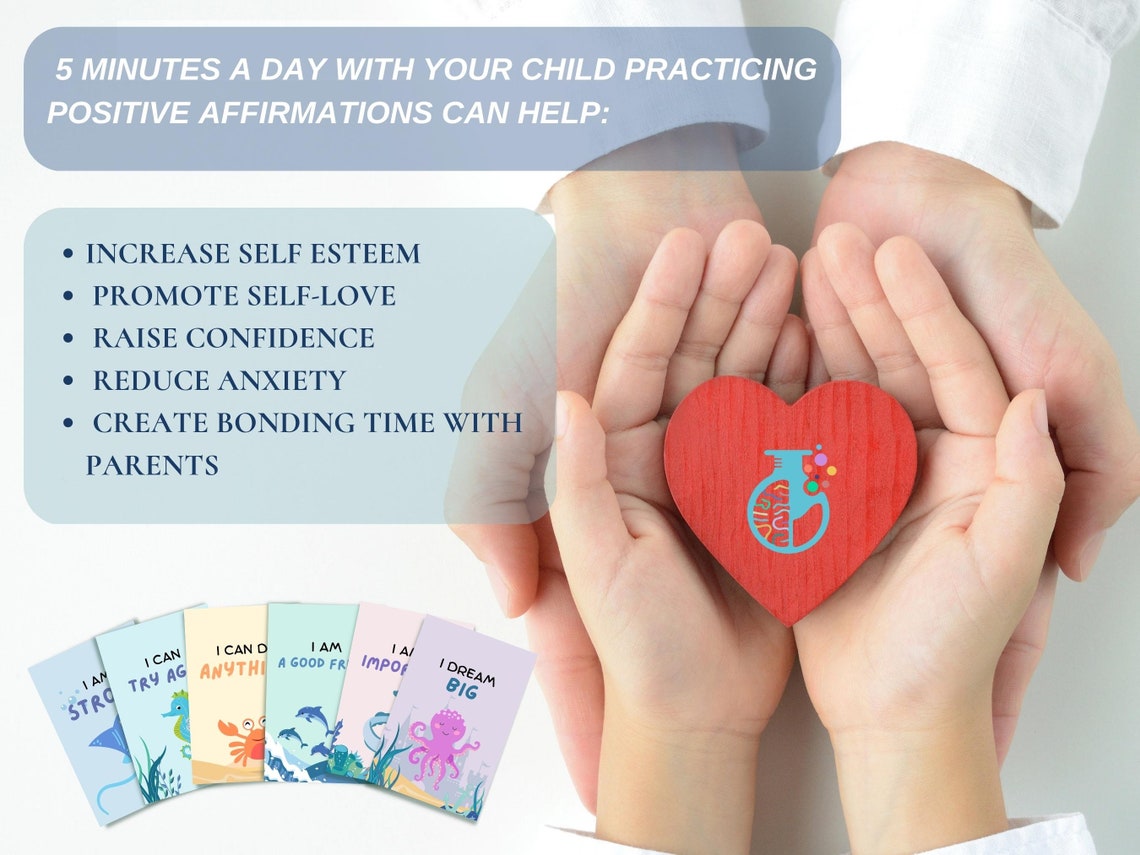 Positive Affirmation Cards for Kids. Underwater World Design Flash Card ...