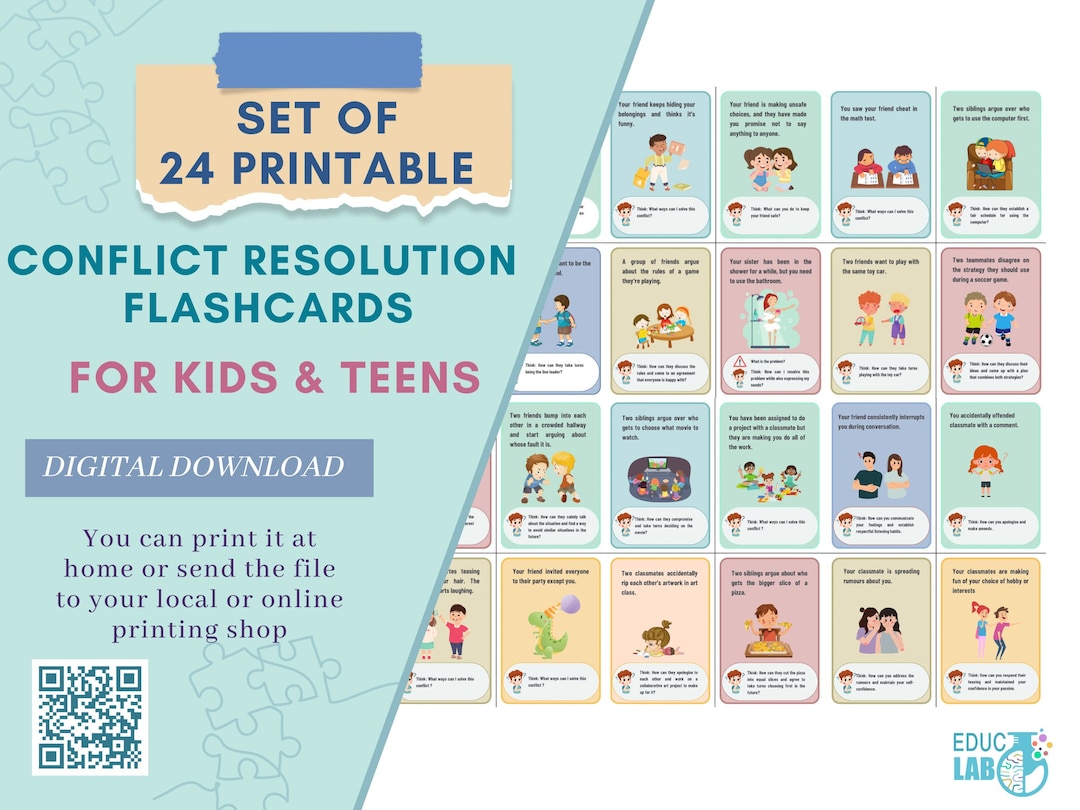 Conflict Resolution Flashcards for Kids, Social Skill Activity, Social ...