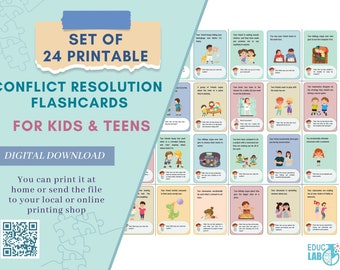 Conflict Resolution Flashcards for Kids, Social Skill Activity, Social ...