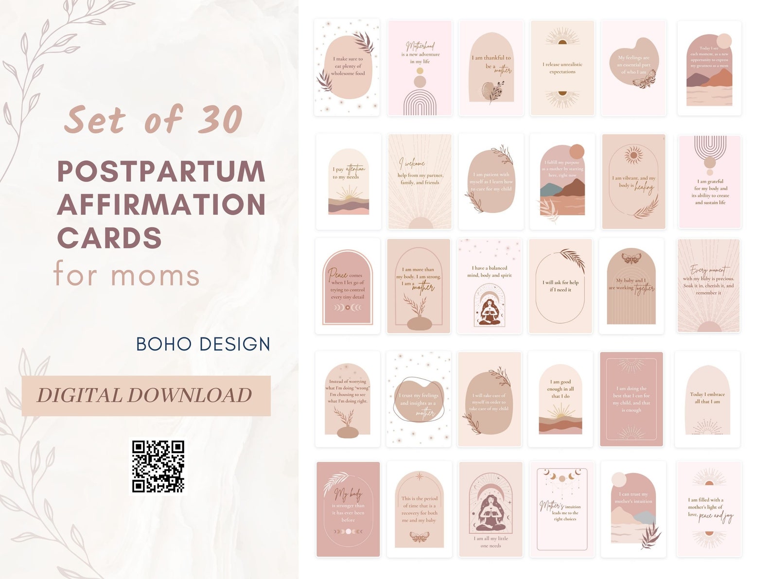Boho Minimalist Postpartum Affirmation Cards. Positive Postpartum ...