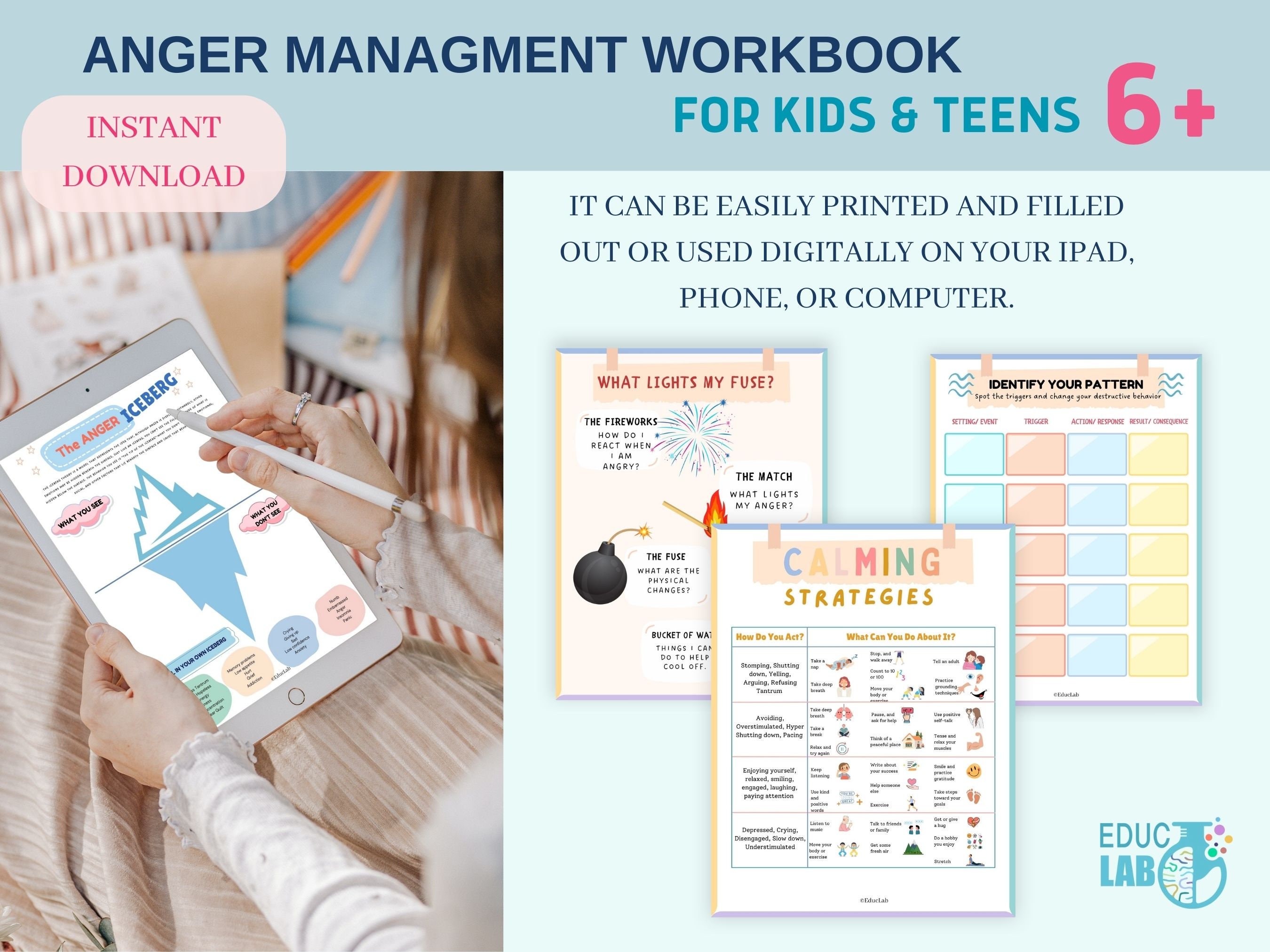 Anger Management Workbook for Kids and Teens, Calming Strategies ...