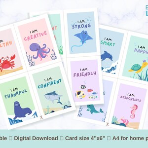 Positive Affirmation Cards for Kids. Underwater World Design Flash Card ...