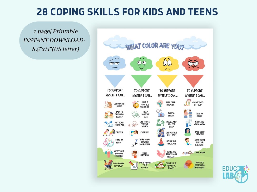 28 Coping Skills for Teens & Kids. Grounding Techniques. School ...