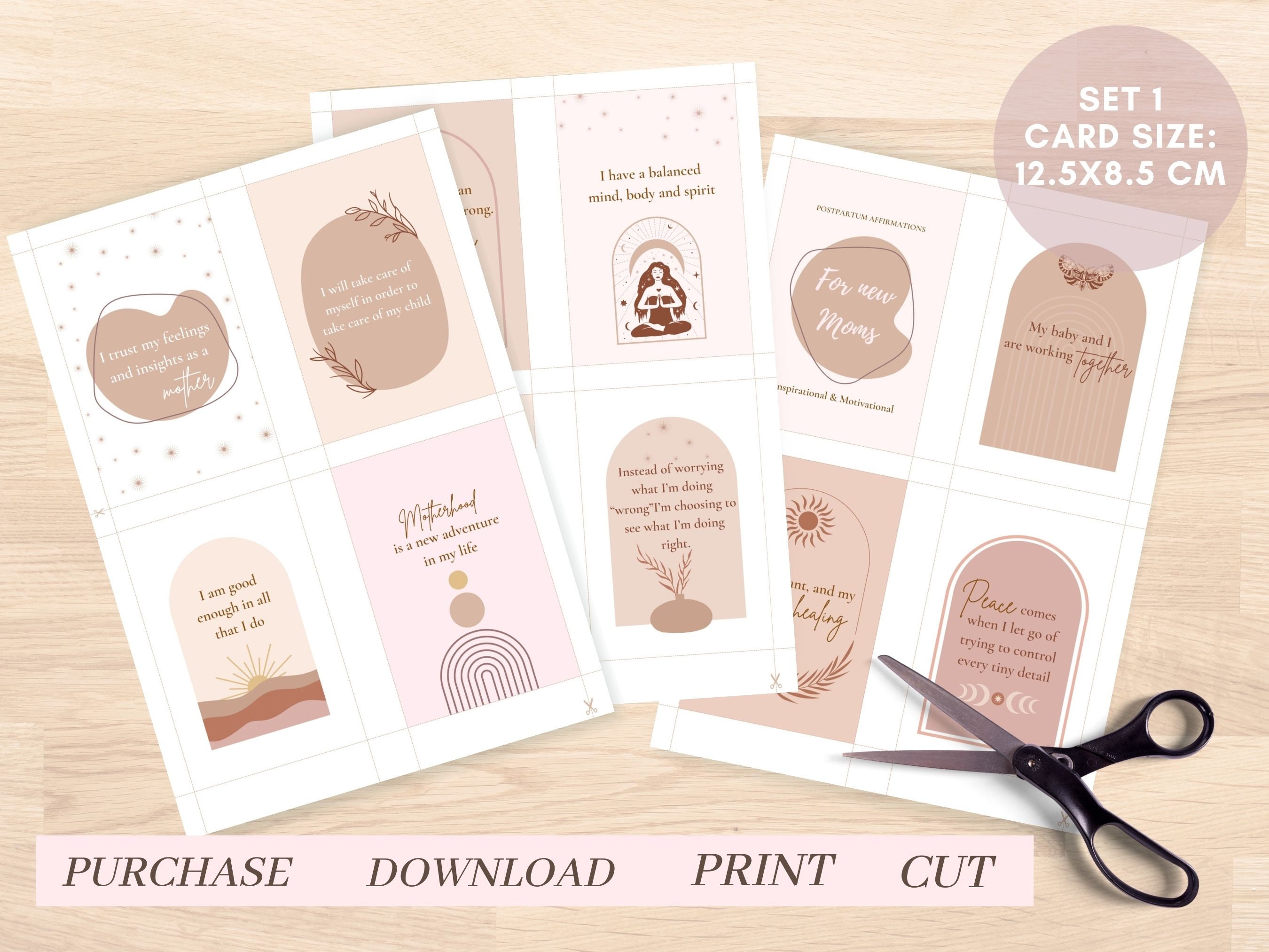 Boho Minimalist Postpartum Affirmation Cards. Positive Postpartum ...