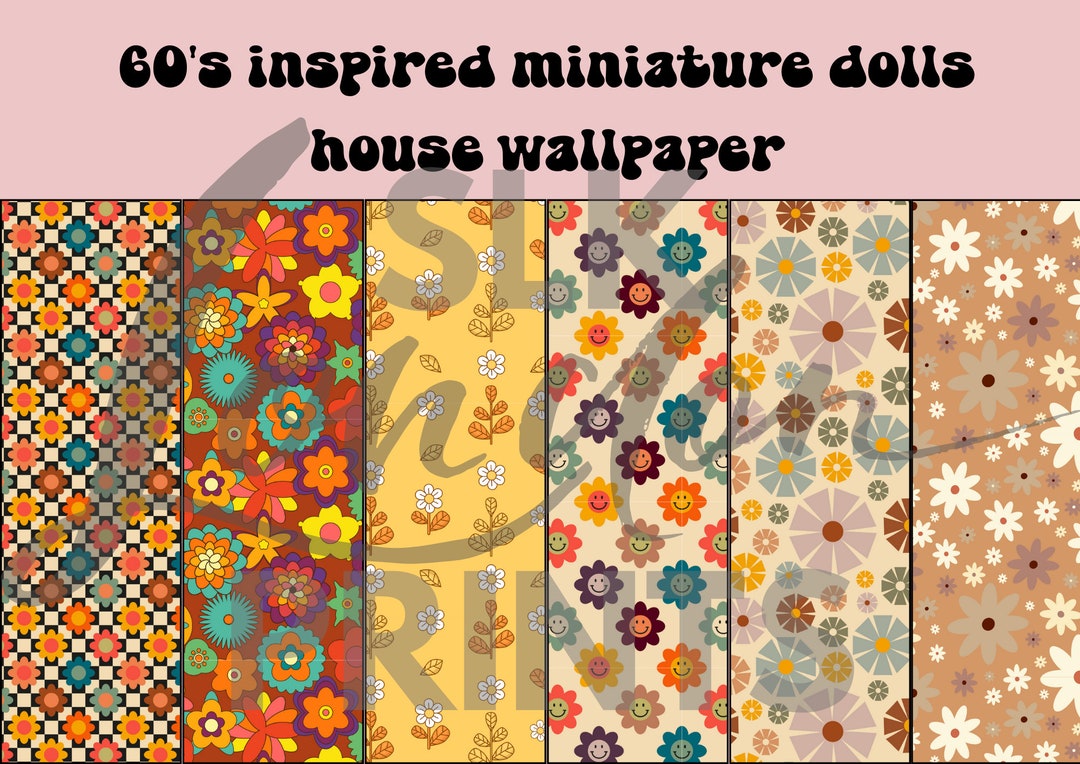 6 X 1960's Inspired Miniature 1:12 Printable Wallpaper on 8.5"x11 ...