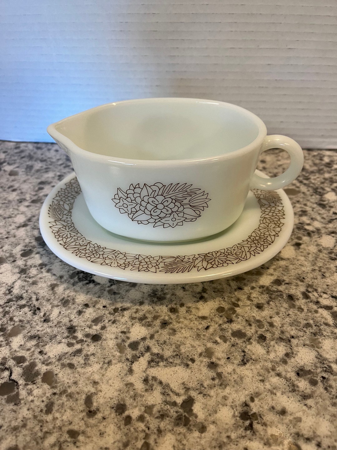 Pyrex Woodlandgravy Boat With Underplate - Etsy