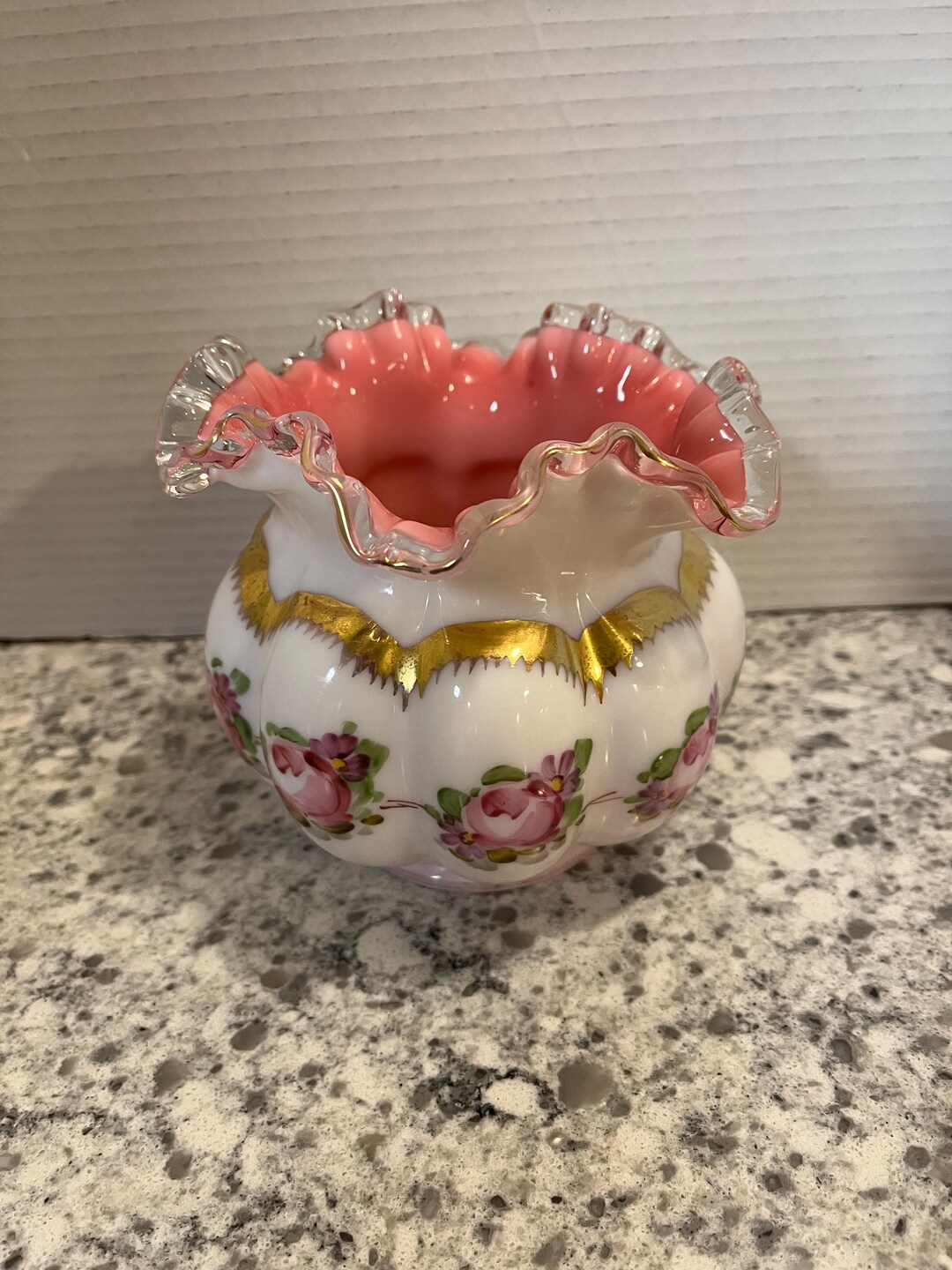 Fenton Charleton Pink Rose Melon Vase - Etsy