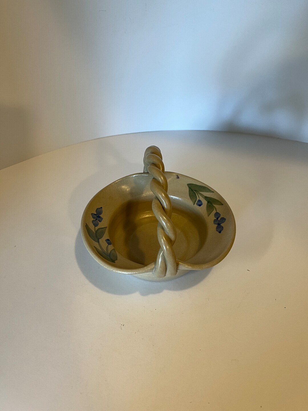 Art Pottery Basket With Twisted Handle, Hand, Painted and Signed by ...